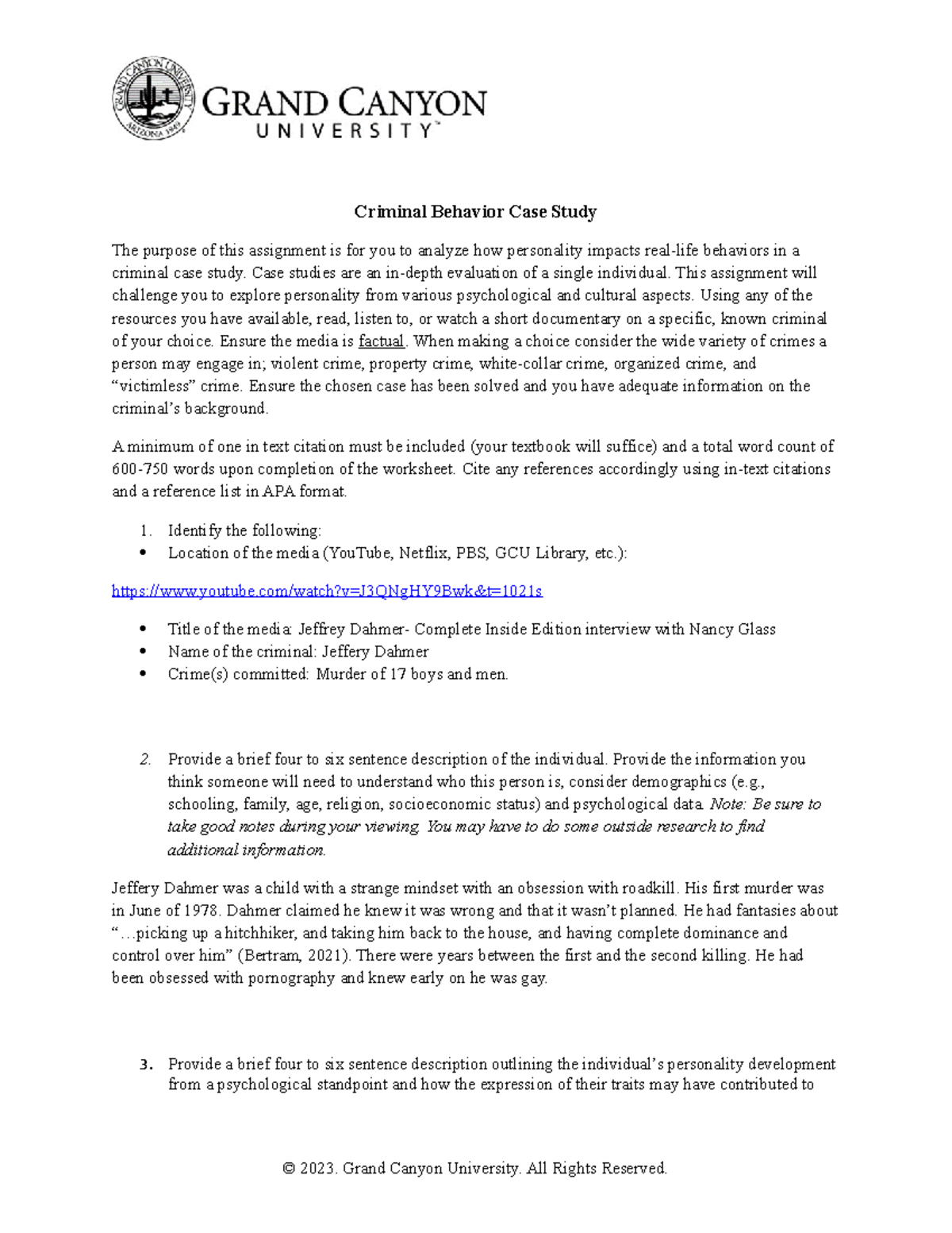 PSY 255 RS T1 Criminal Behavior Case Study - Criminal Behavior Case ...