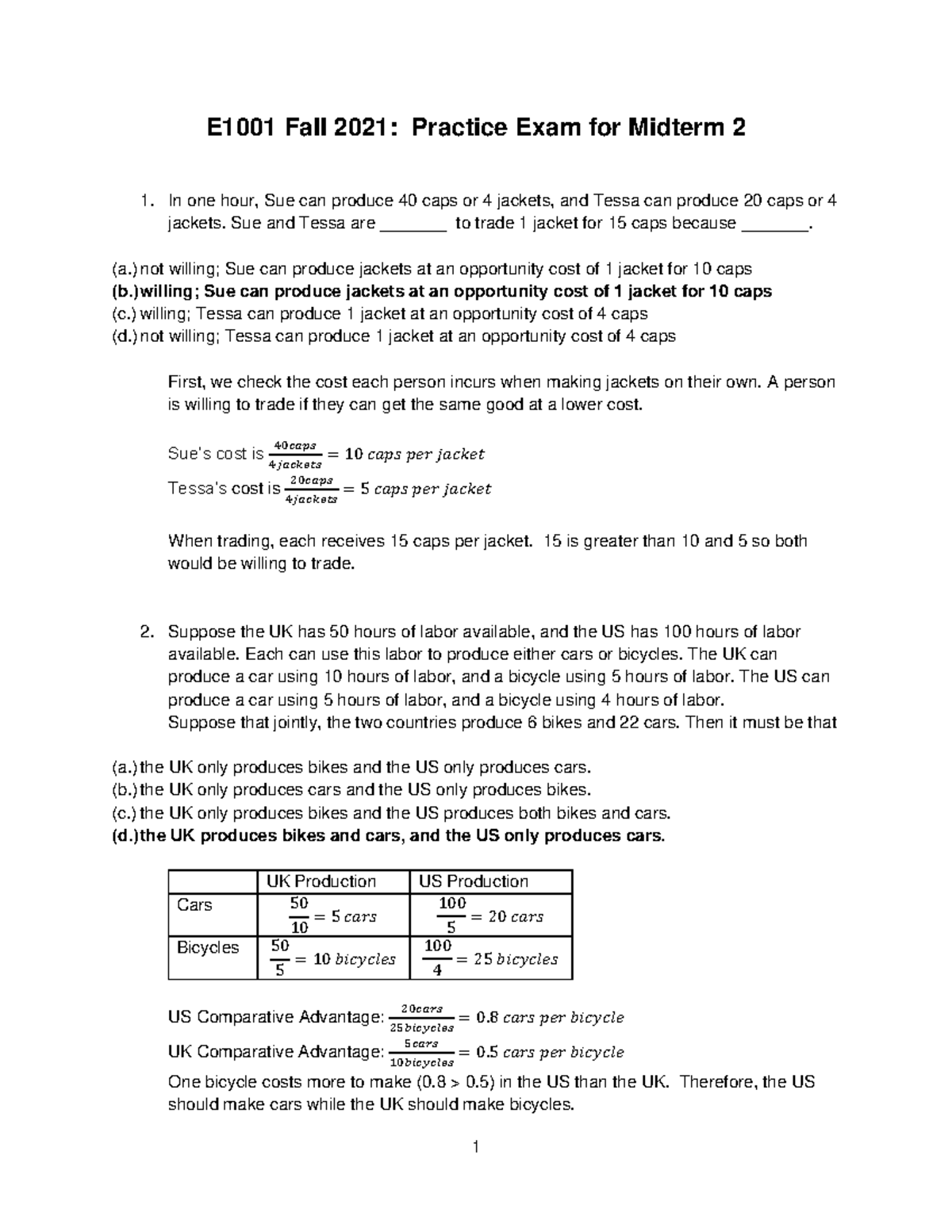 Econ 1001 Exam 2 Practice - E1001 Fall 2021: Practice Exam for Midterm ...