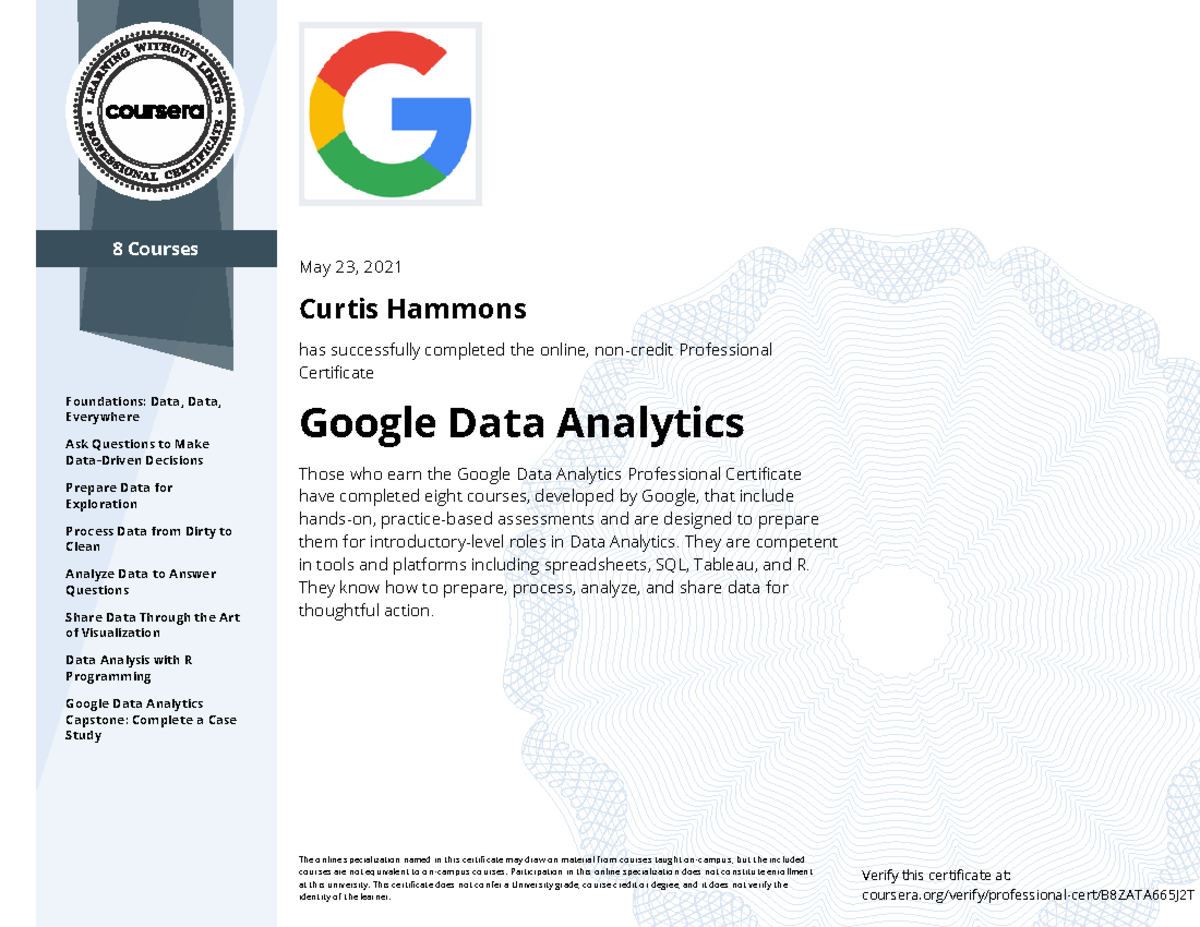 Google-data-analytics - 8 Courses Foundations: Data, Data, Everywhere Ask Questions to Make ...