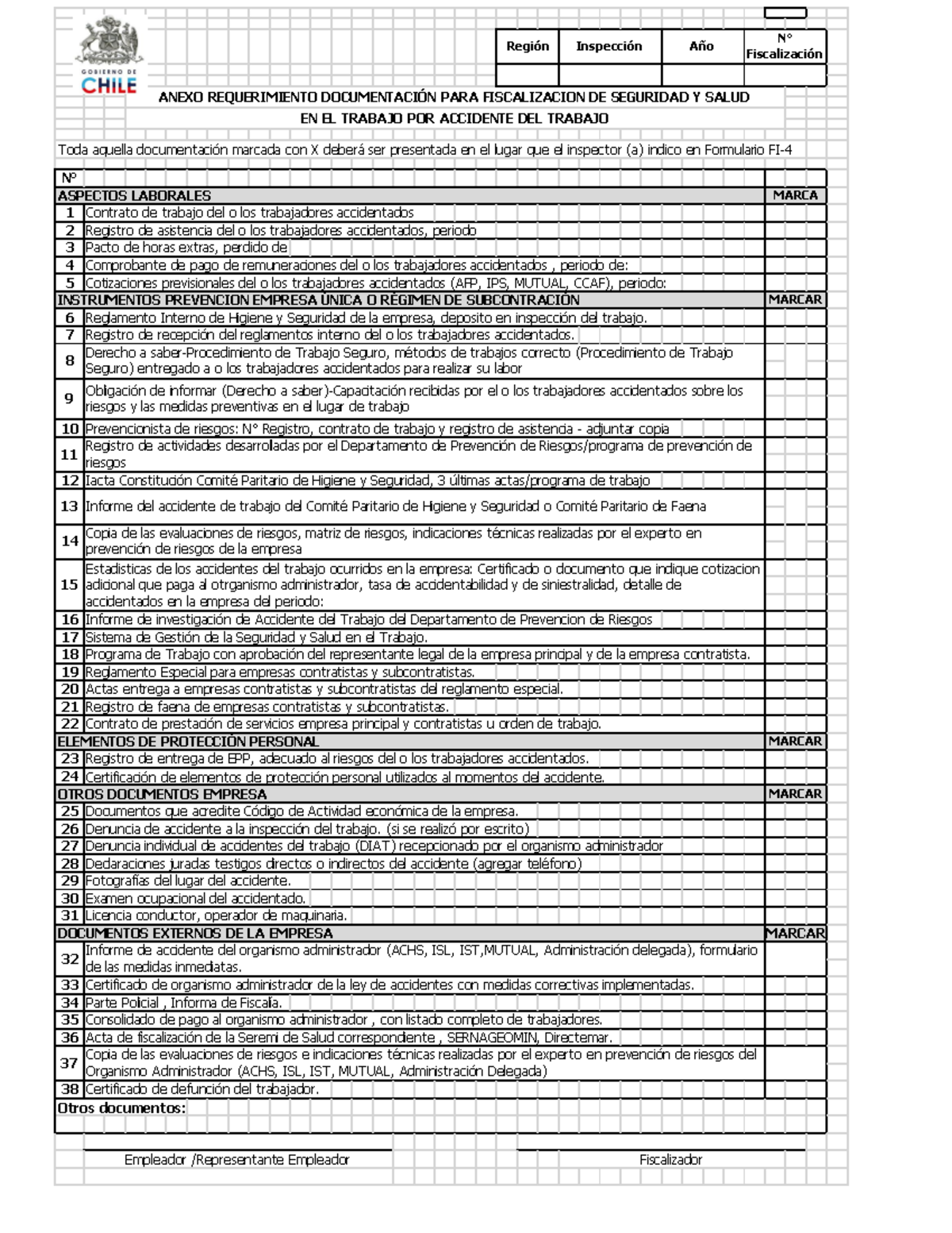 Check list fiscalizacion (Accidentes) - Toda aquella documentación ...