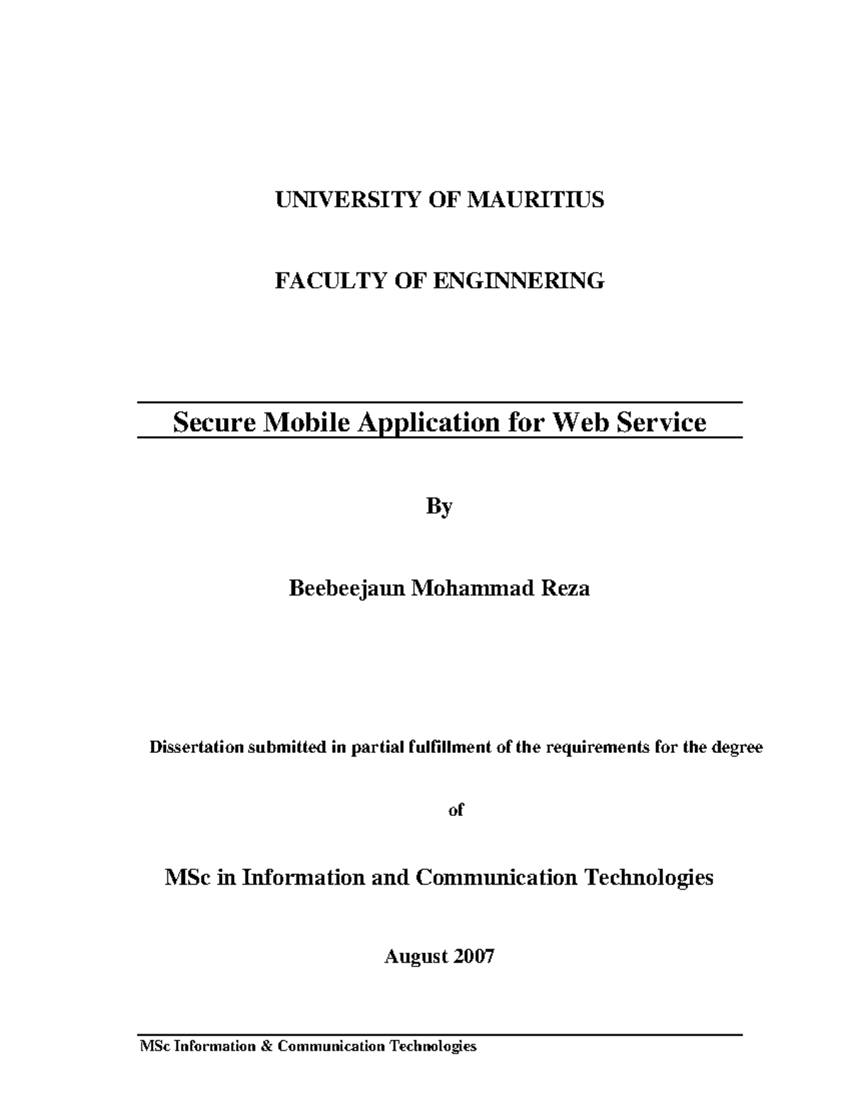 MSC Project- Secure Mobile Application for Web Service - UNIVERSITY OF ...