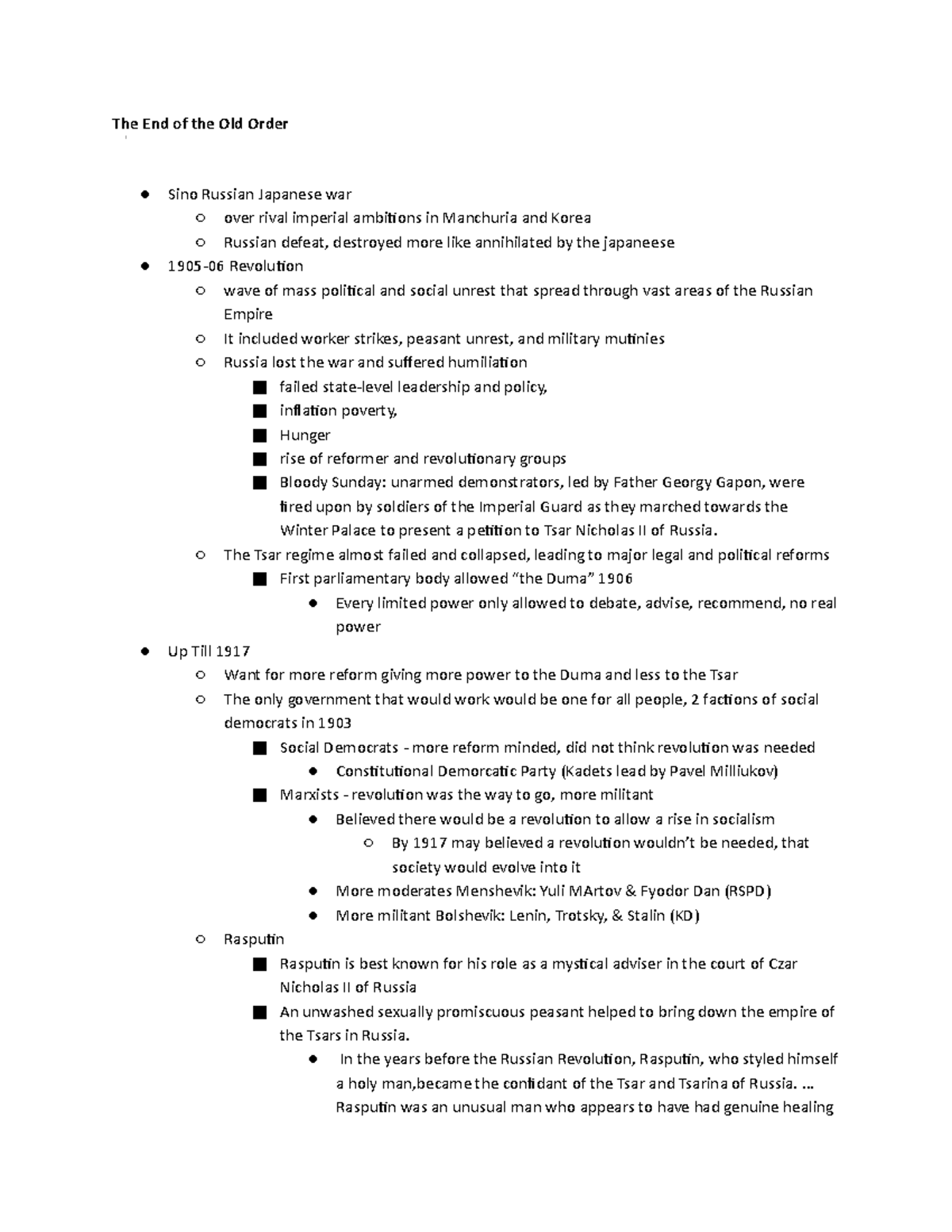 Fall of Tsars - lecture notes on the fall of the Russian empire - The ...