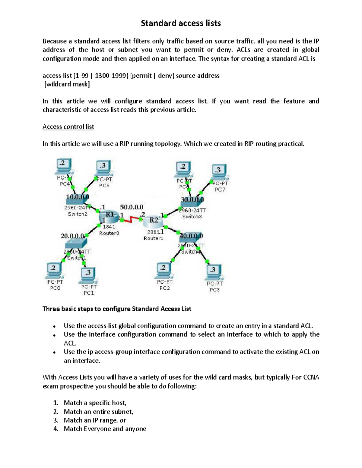 Standard Access lists - fedfdfds - Standard access lists Because a standard access list filters ...