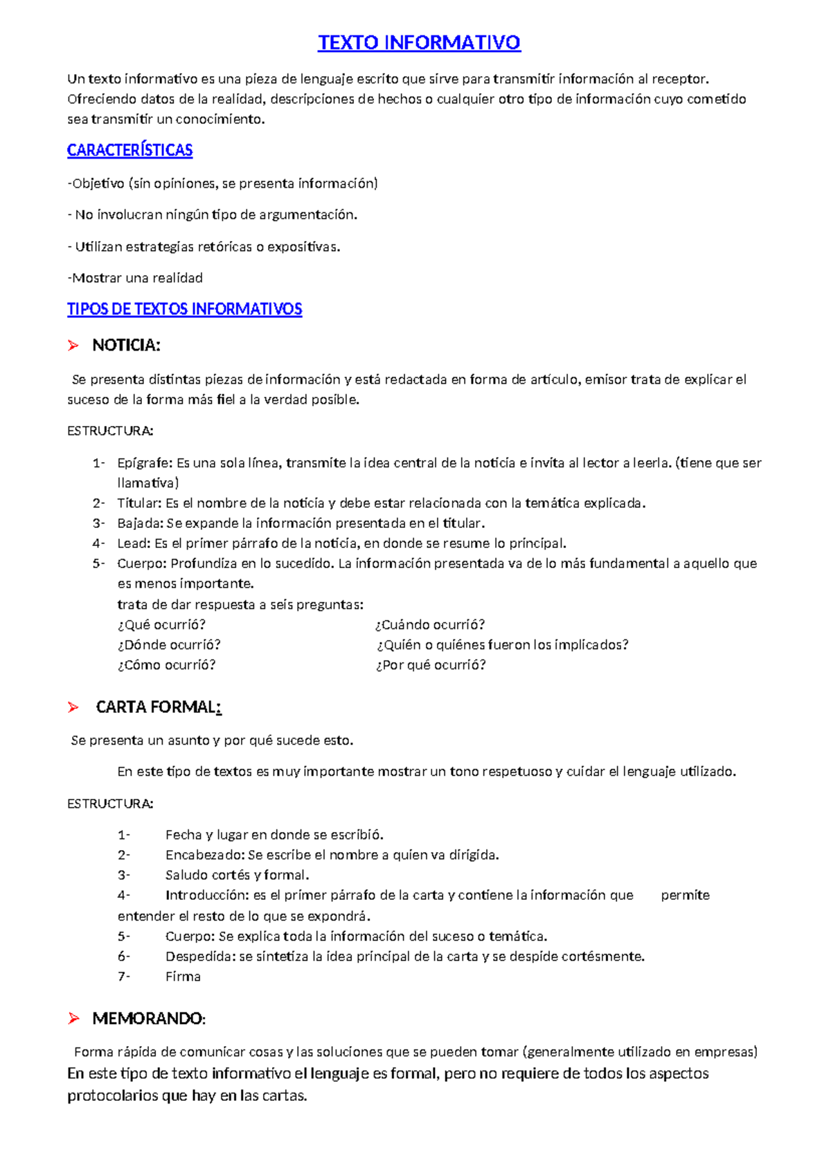 Sintesis Texto informativo - TEXTO INFORMATIVO Un texto informativo es ...