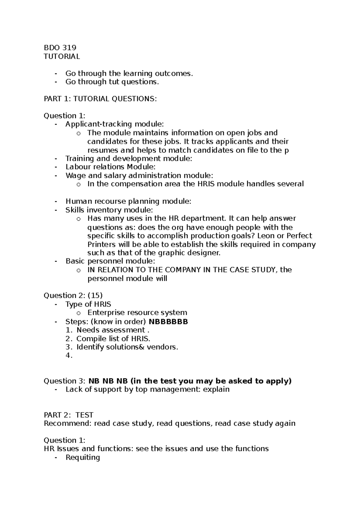 Tutorial 2- module 2 - BDO 319 TUTORIAL Go through the learning ...