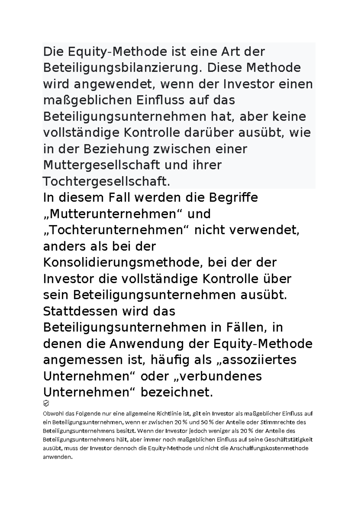 Die Equity - Die Equity-Methode ist eine Art der ...