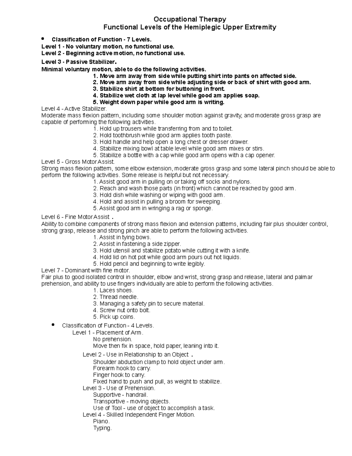 Niveles funcionales hemiplejia - Occupational Therapy Functional Levels ...