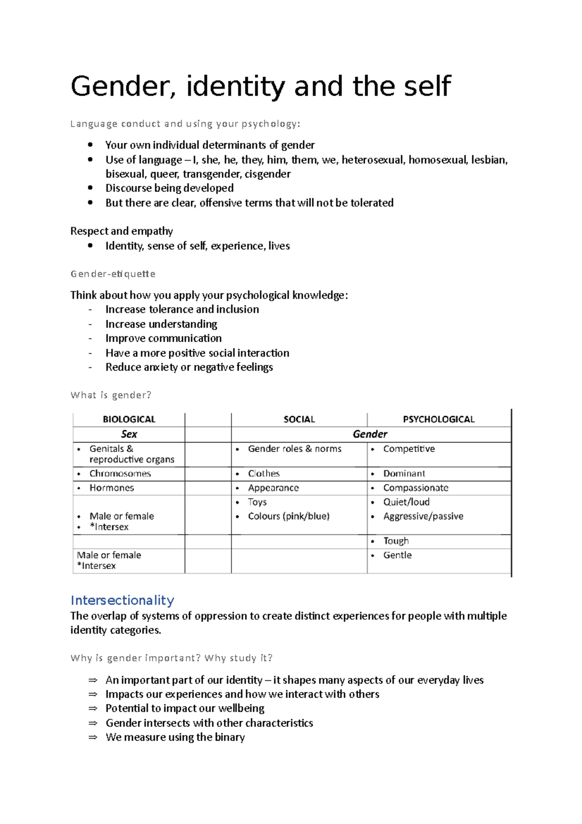 Gender, identity and the self - 16th march - Gender, identity and the ...