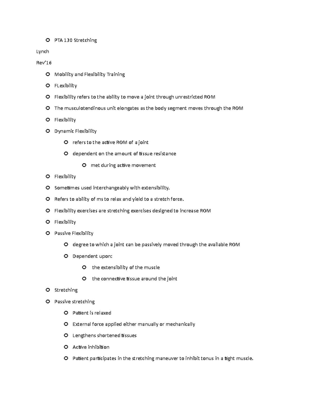 PTA 130 - Stretching Mobility and Flexibility Training - PTA 130 ...