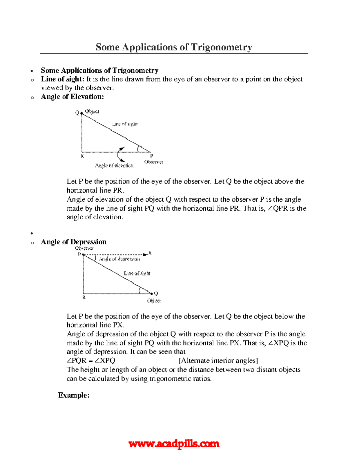 Some Applications of Trigonometry Visit Acadpills - Some Applications ...