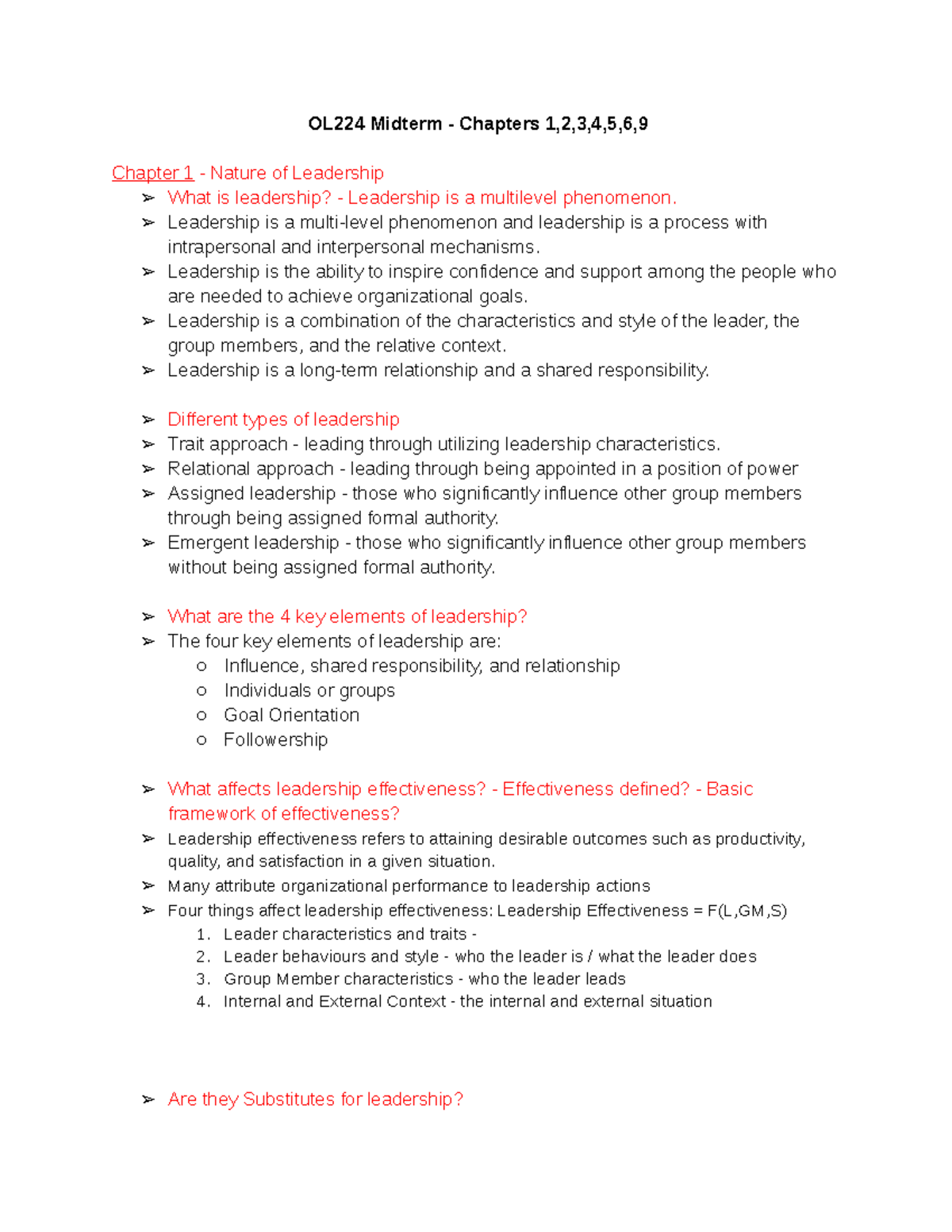 OL224 Midterm Chapters 1 2 3 4 5 6 9 - OL224 Midterm - Chapters 1,2,3,4,5,6, Chapter 1 - Nature ...