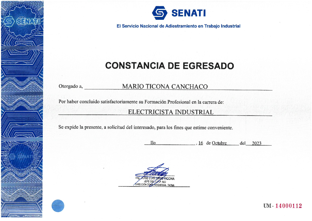 Constancia DE Egresado - S SENATI S SENATI El Servicio Nacional de Adiestramiento en Trabajo ...