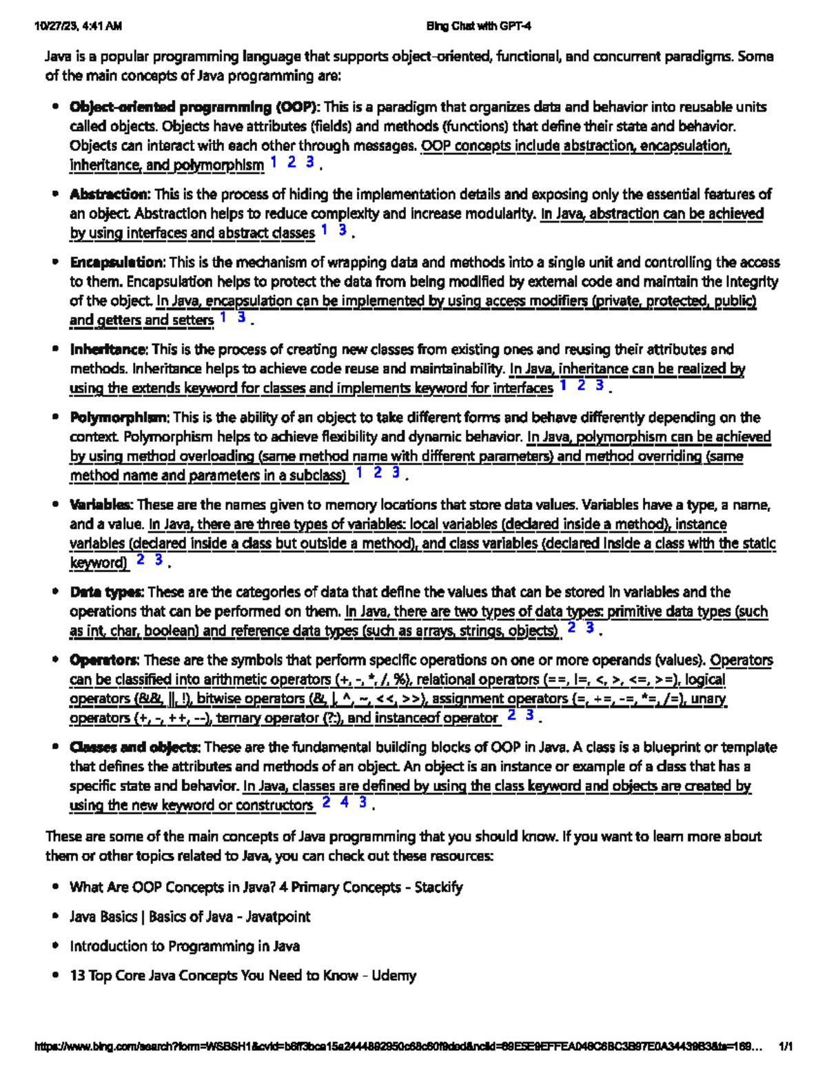 Java summary - PLEASE GIVE AS MUCH INFORMATION AS POSSIBLE - Diploma in ...