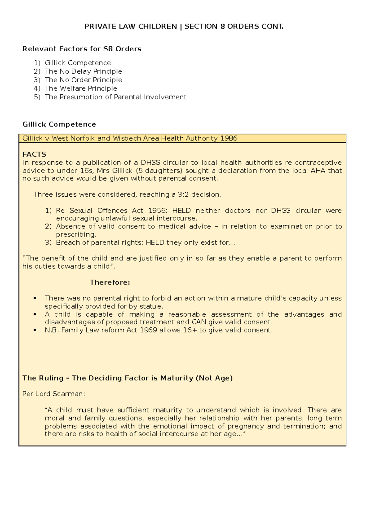 Private Law Children - Section 8 Orders Cont - PRIVATE LAW CHILDREN ...
