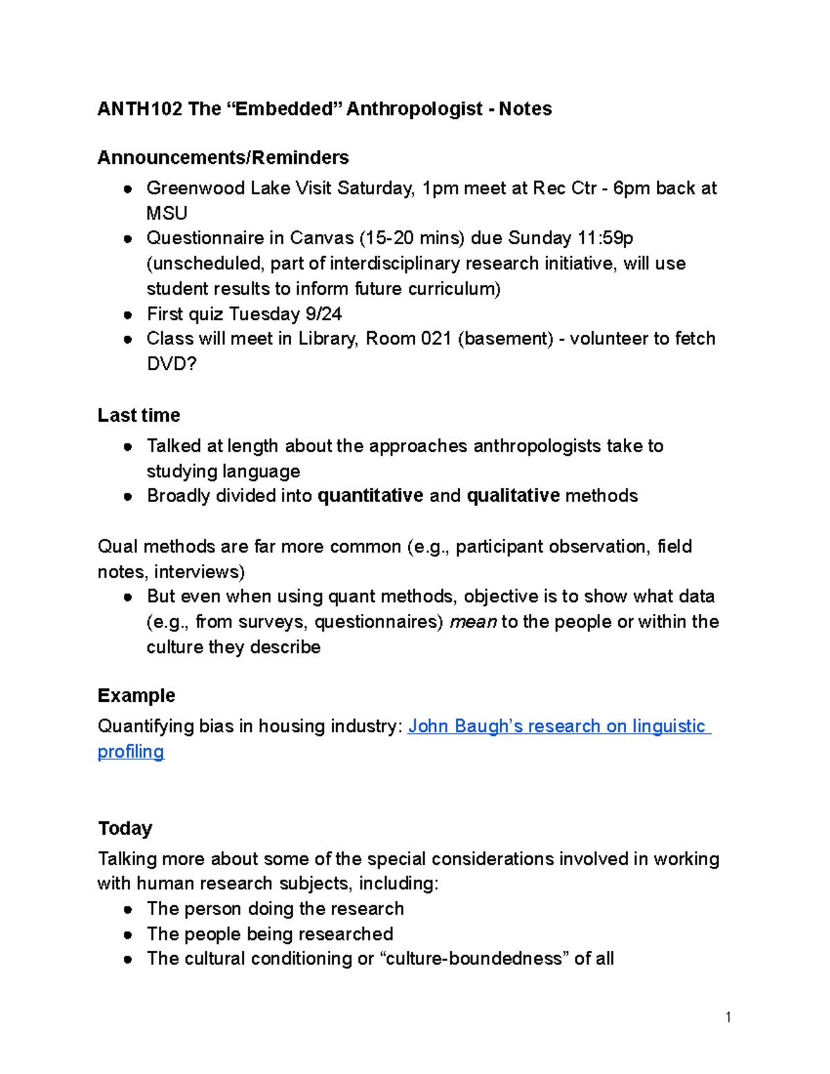 The “Embedded” Anthropologist - Notes - ANTH102 The “Embedded ...