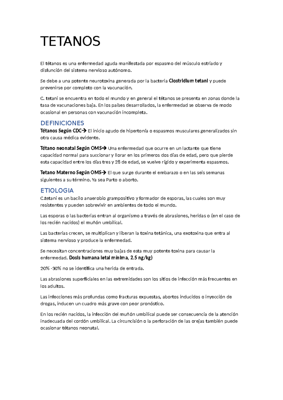 Tetanos - Resumen Medicina Interna de Harrison - 2 Volumes - 20.ed ...