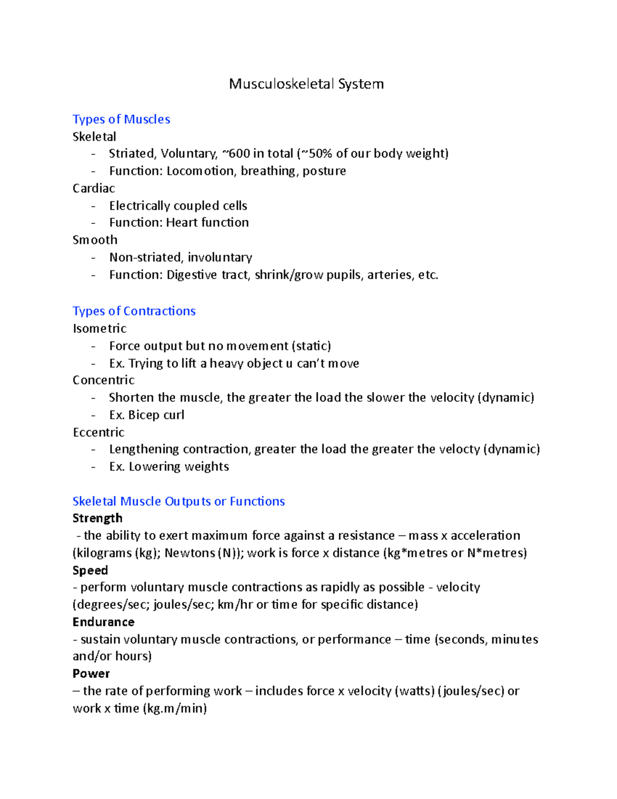 Musculoskeletal System midterm notes/diagrams 2021 - Musculoskeletal ...