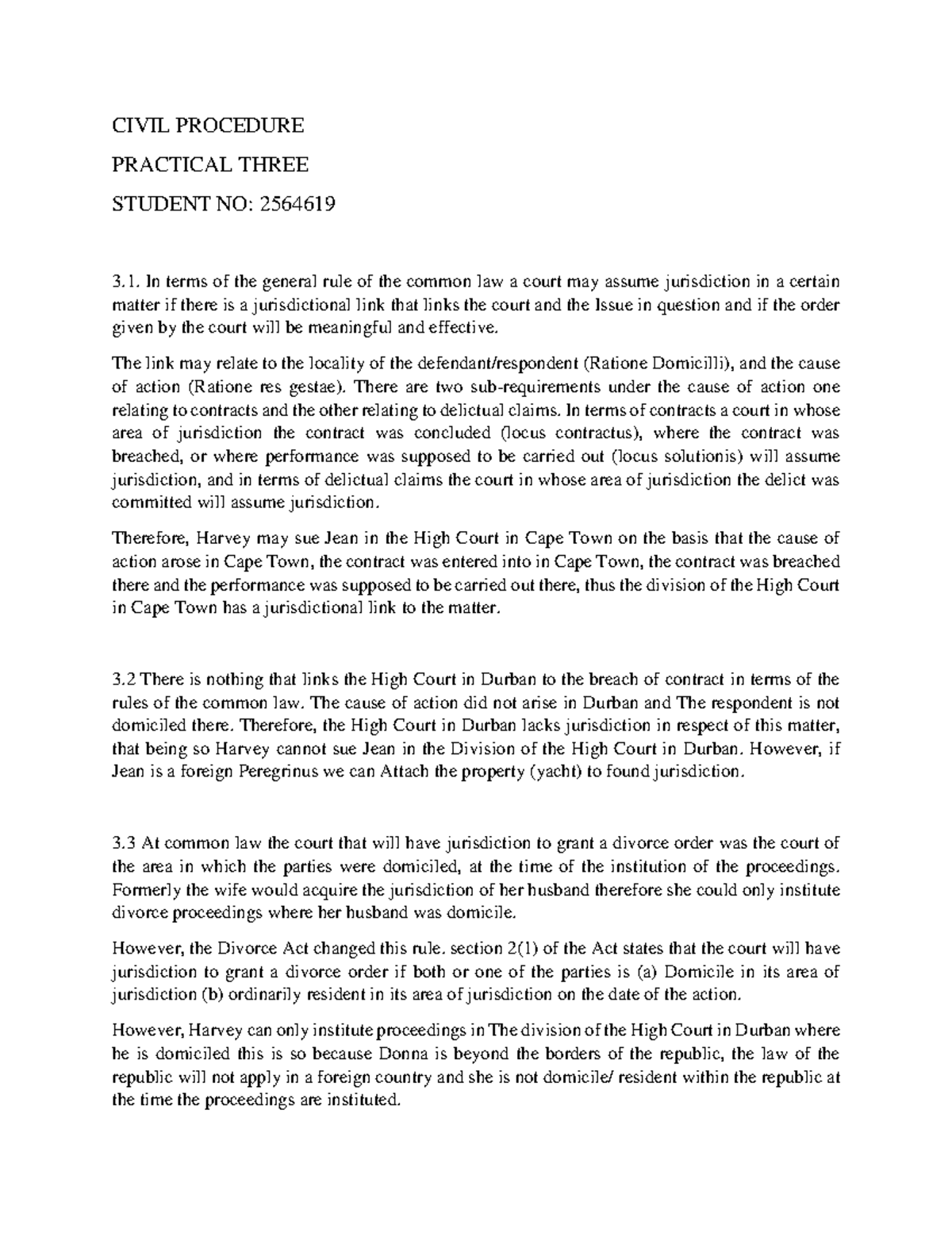 Civil Procedure Practical 3 - CIVIL PROCEDURE PRACTICAL THREE STUDENT ...