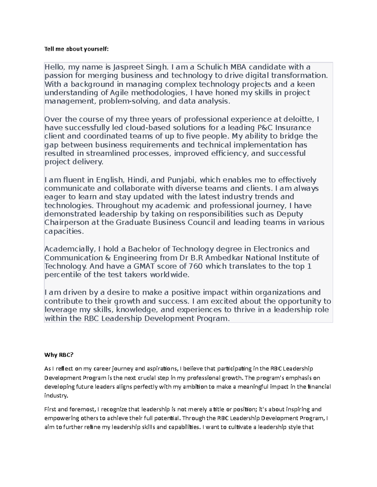 Interview questions - abc - Gs/Law 6844P - Yorku - Studocu