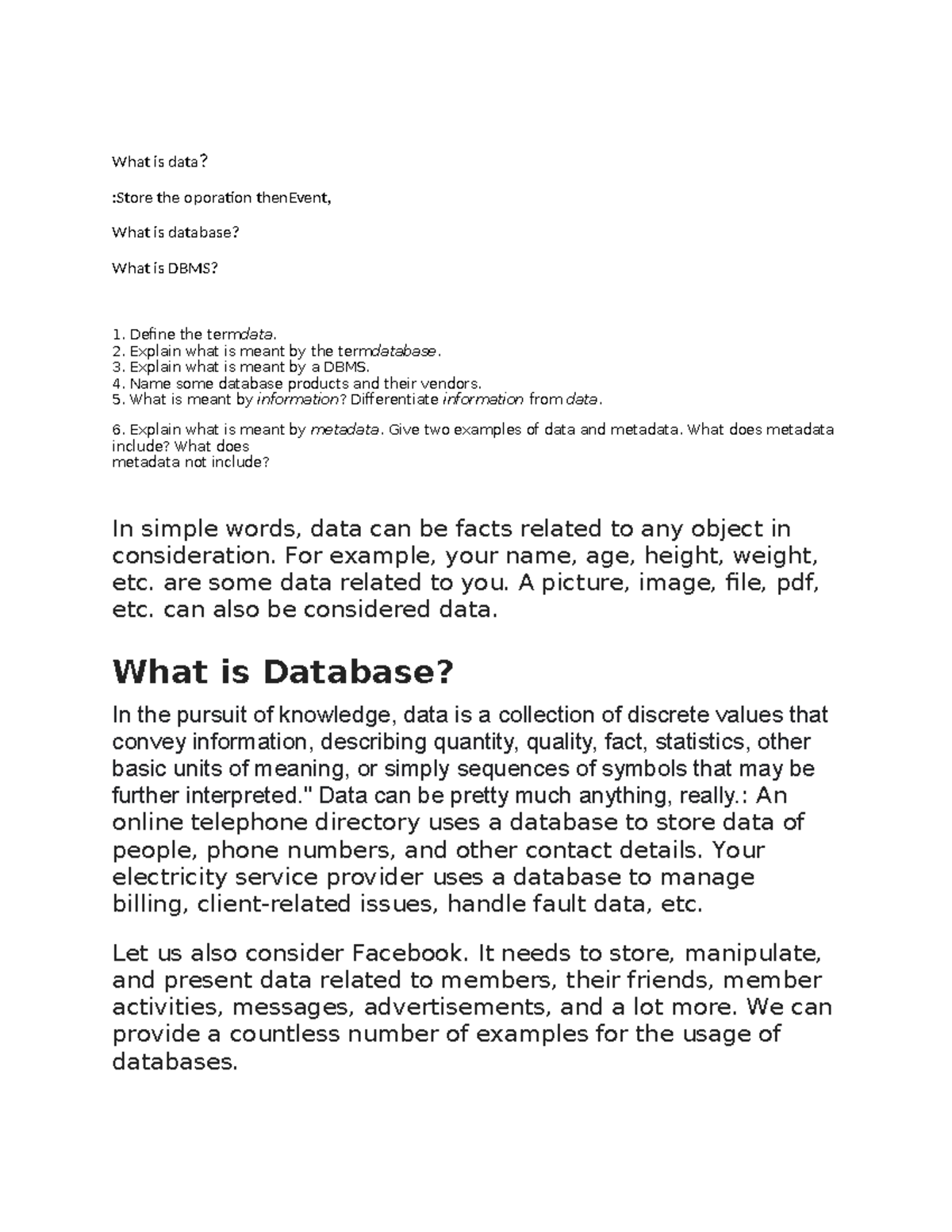 What is data - Summary Databases - What is data？ :Store the oporation ...