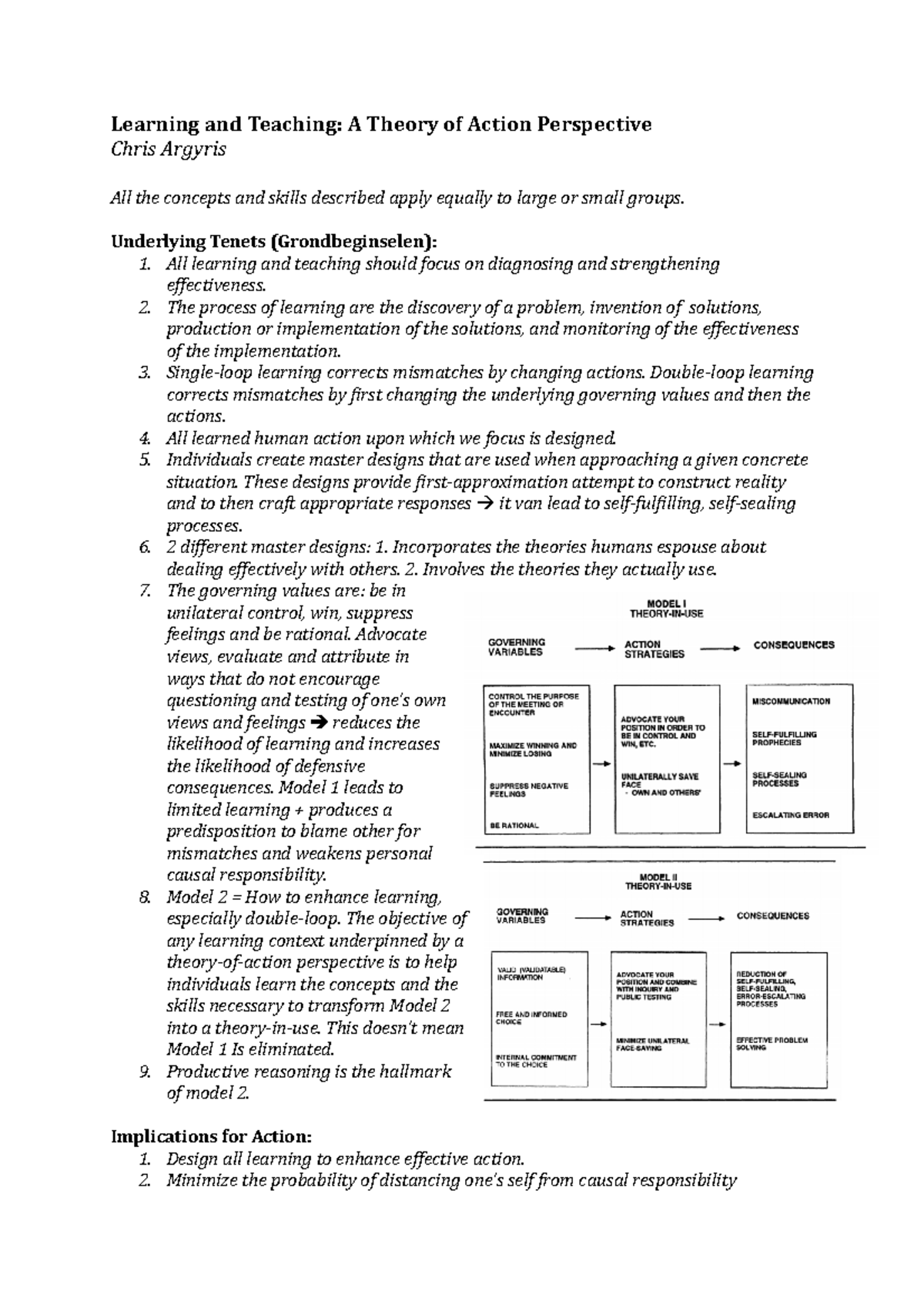Samenvatting Learning and Teaching- A Theory of Action Perspective ...