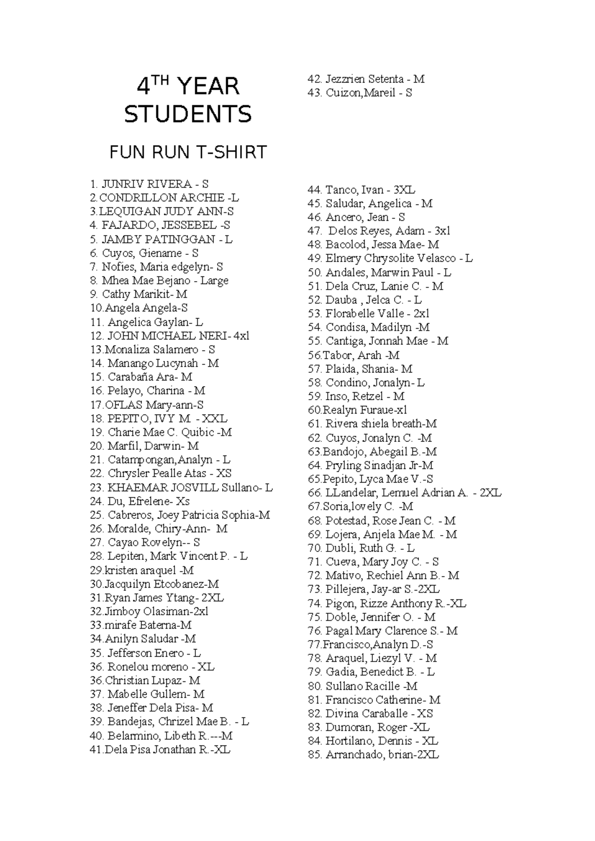 4TH YEAR Students FUN RUN - 4 TH YEAR STUDENTS FUN RUN T-SHIRT 1 ...