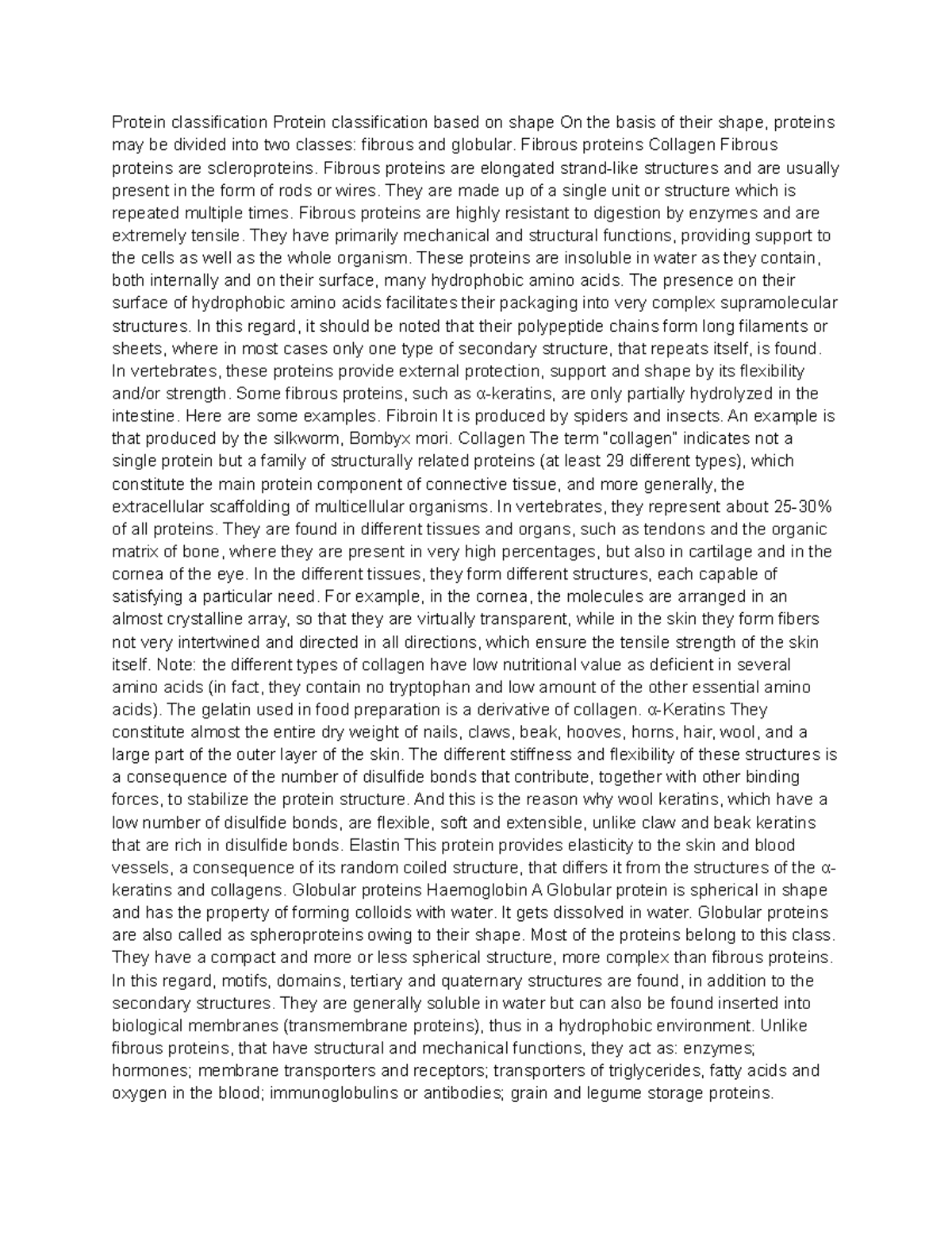 Biochem 7 - Protein classification Protein classification based on ...