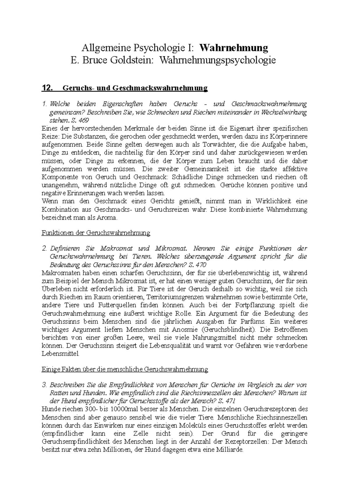 Goldstein 12 - Geruchs- und Geschmackswahrnehmung - Allgemeine Psychologie I: Wahrnehmung E ...