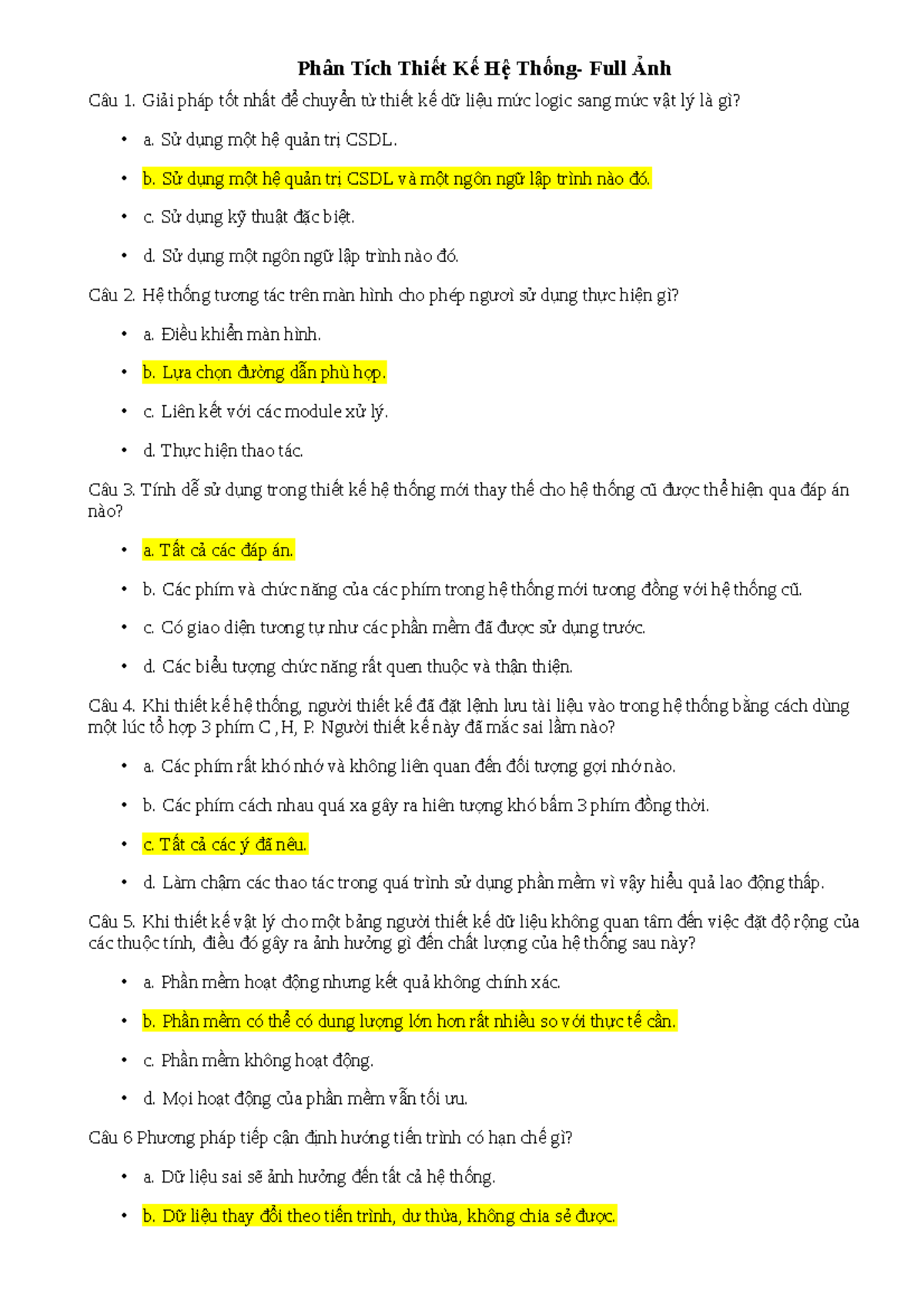 Phan-tich-thiet-ke-he-thong-full-anh - Phân Tích Thit K H Thng- Full nhếếệốẢ Câu 1. Gi i pháp t ...