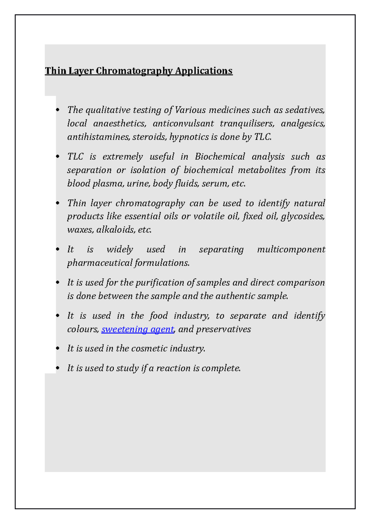 Thin Layer Chromatography applications - TLC is extremely useful in ...