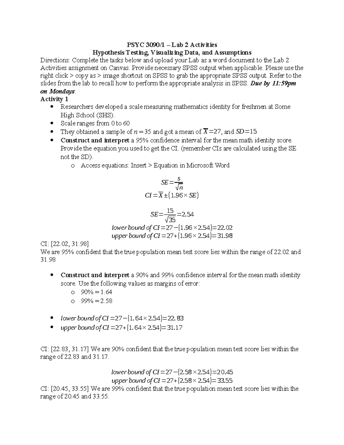 Backup of Lab 2 Activities - PSYC 3090/1 – Lab 2 Activities Hypothesis ...