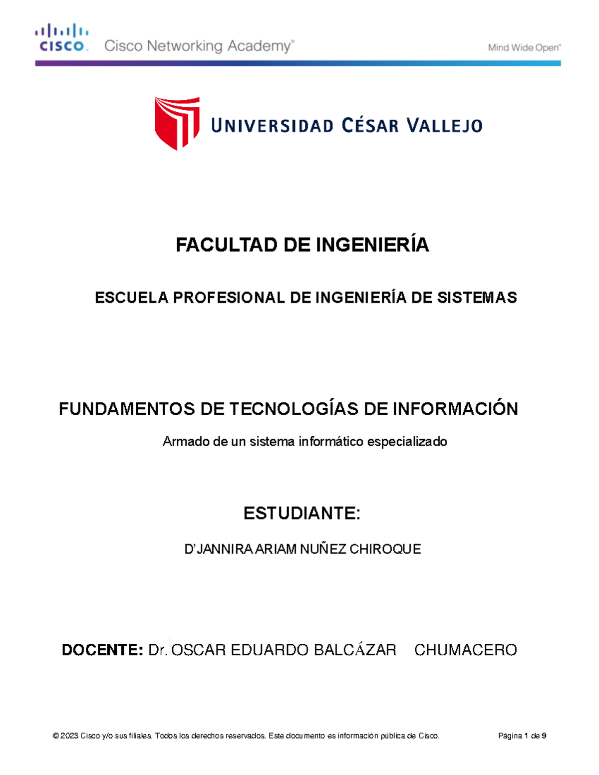 Practica 4.1- Armado de un sistema informático - FACULTAD DE INGENIERÍA ESCUELA PROFESIONAL DE ...