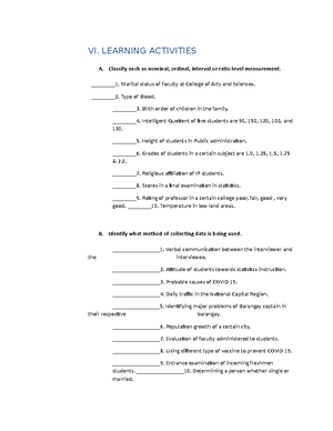 Statistics. Module 2 - VI. LEARNING ACTIVITIES A. Plot the graph of the ...
