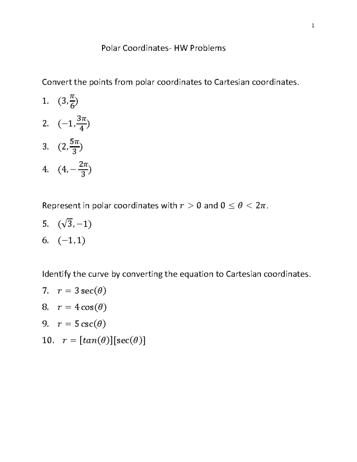 Polar Coordinates Problems 1 Polar Coordinates HW Problems Convert polar-coordinates-problems-1-polar-coordinates-hw-problems-convert