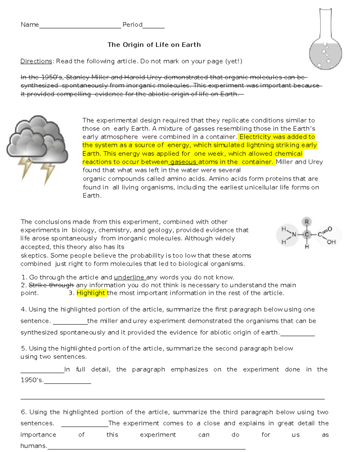 learn about the origin of life - Name__________________________ Period ...