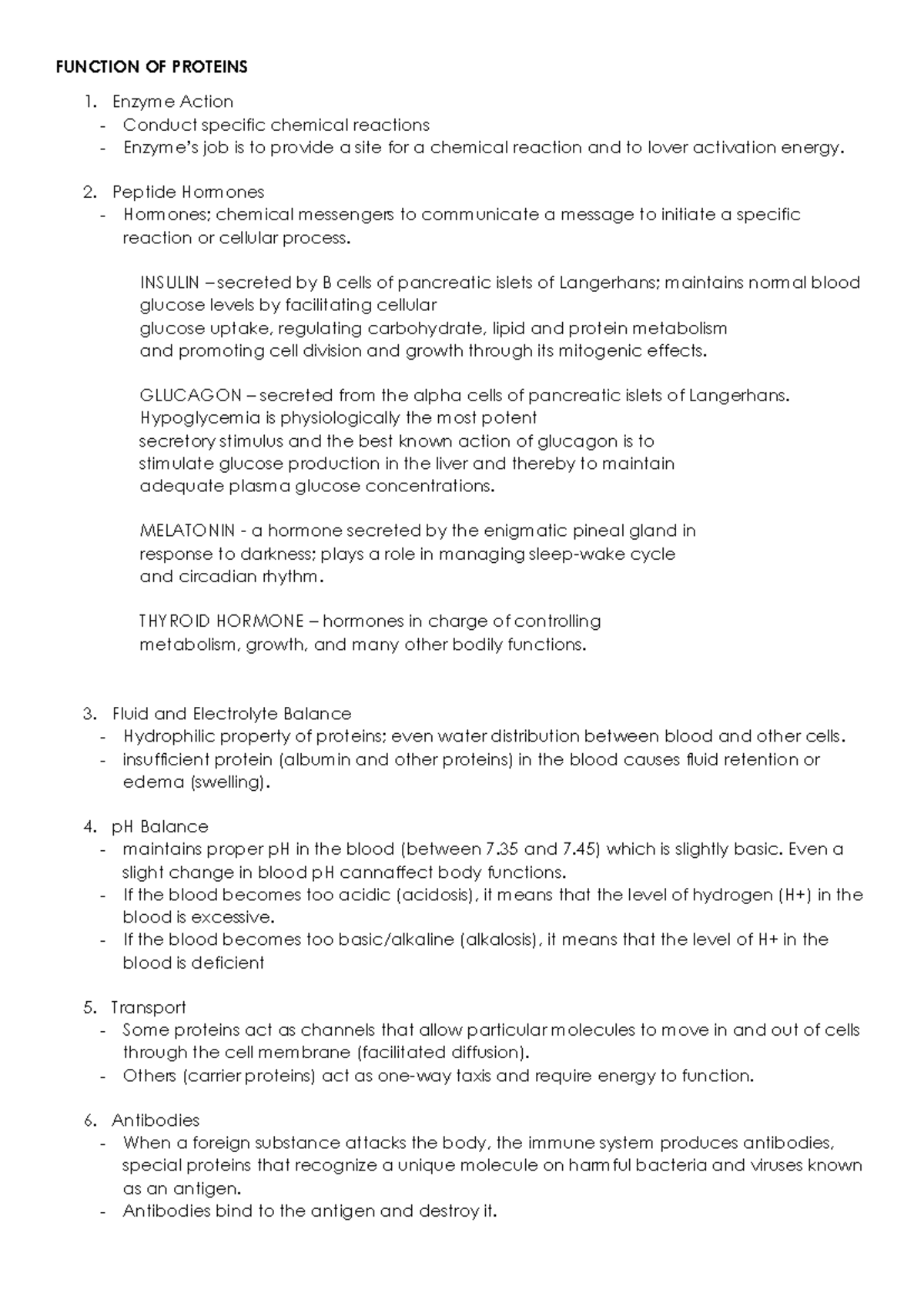 Biolab Notes - Biochemistry for Nursing - FUNCTION OF PROTEINS Enzyme ...