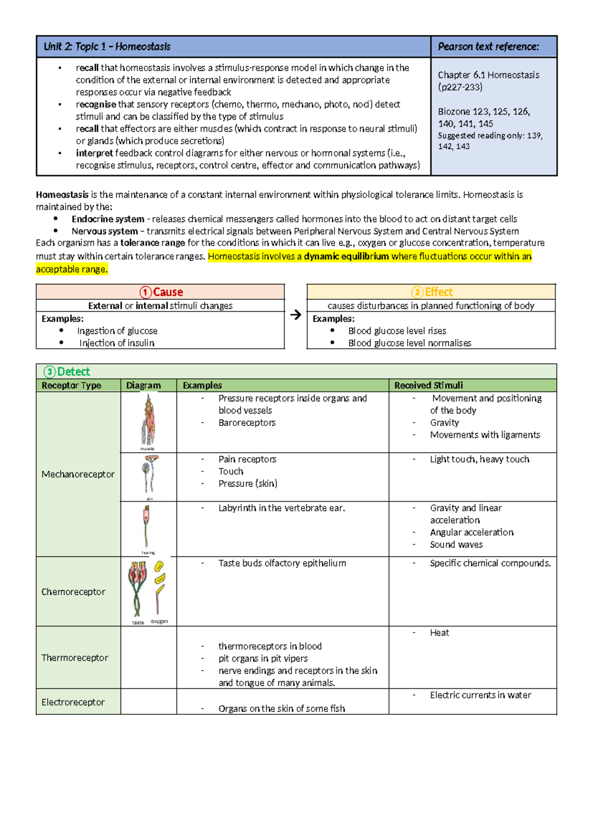 1 Homeostasis Summary Notes - Unit 2: Topic 1 – Homeostasis Pearson ...
