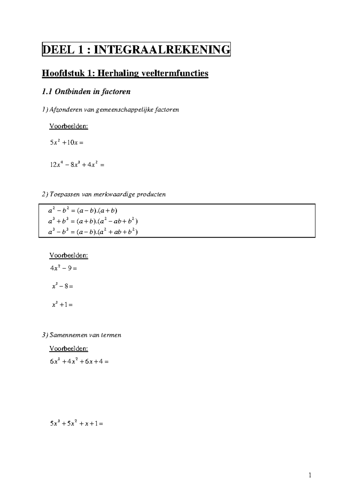 Cursus integraalrekening (ok) - DEEL 1 : INTEGRAALREKENING ####### Hoofdstuk 1: Herhaling - Studocu