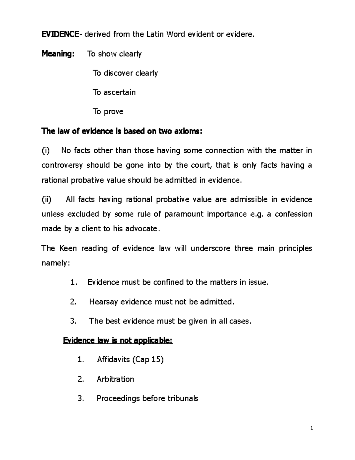 Evidence notes for revision notes pdf - EVIDENCE - derived from the ...