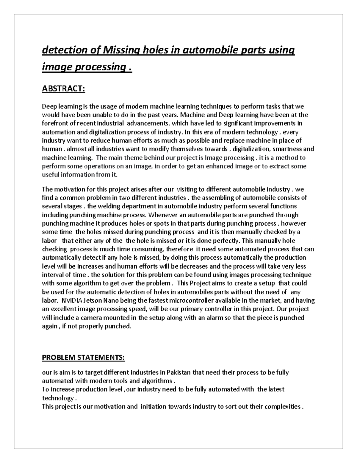 Detection of Missing holes in automobile parts using image processing ...