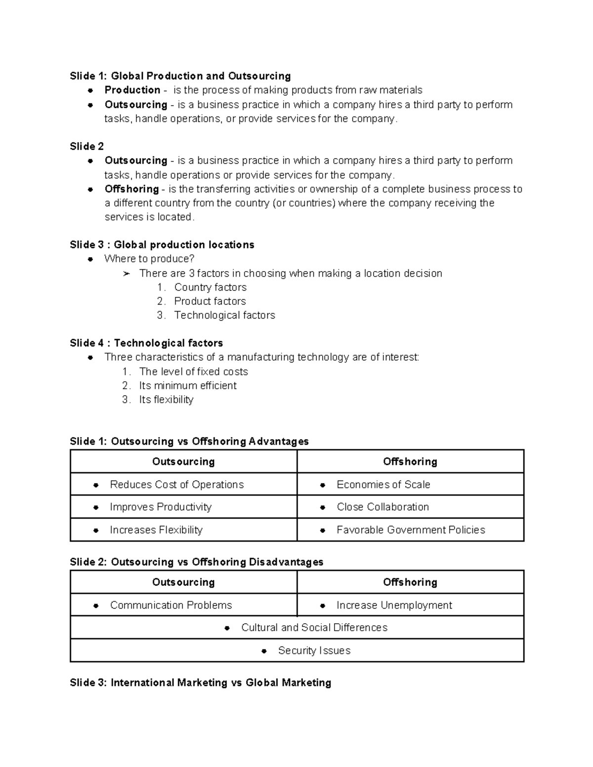 IBT - some notes for lesson 5 - Slide 1: Global Production and ...