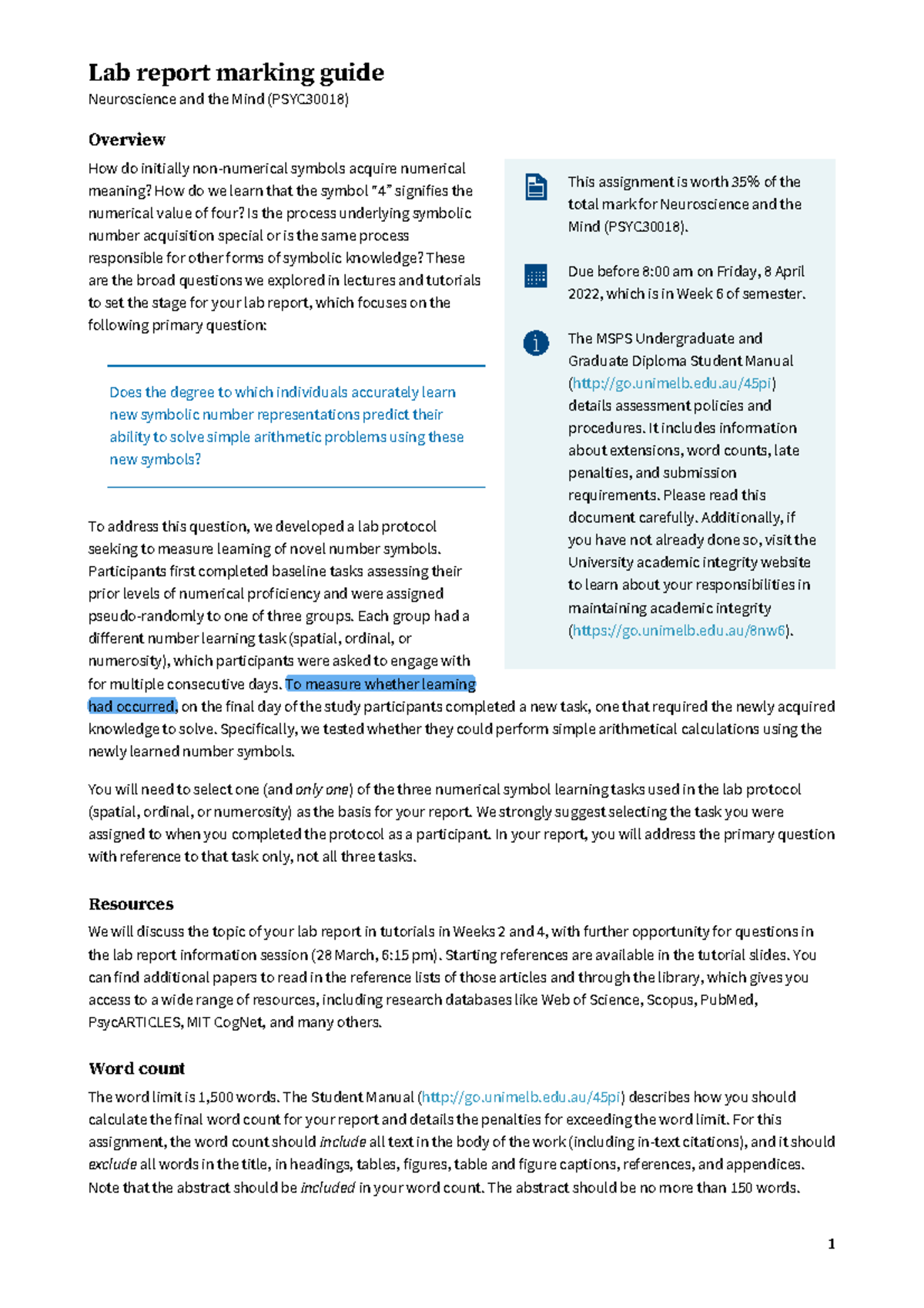 PSYC30018 lab-report-marking-guide - Lab report marking guide ...