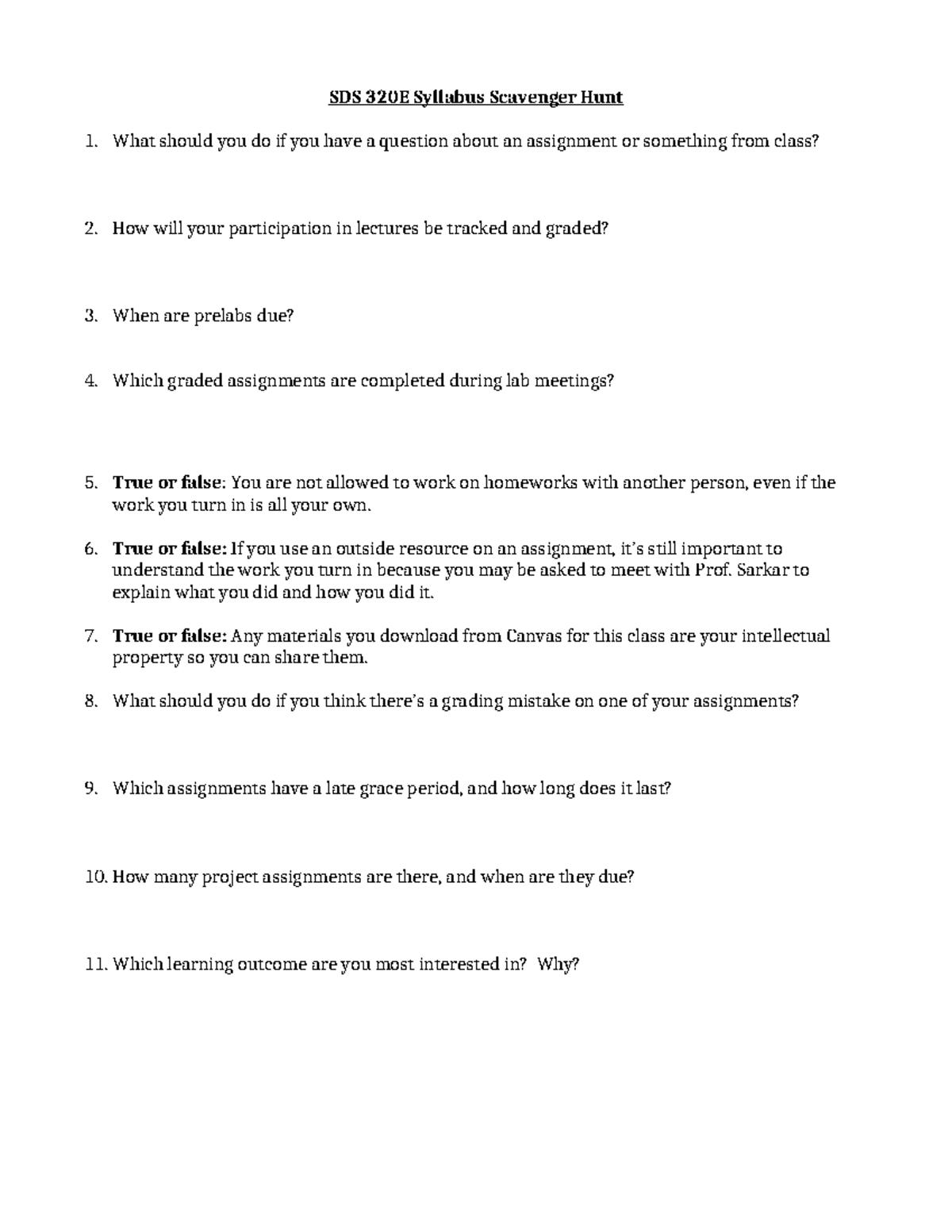 Syllabus Scavenger Hunt - SDS 320E Syllabus Scavenger Hunt What should ...