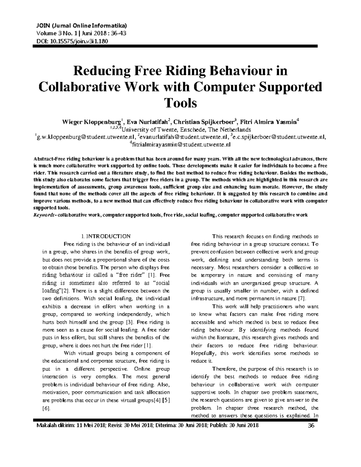 Reducing Free Riding Behaviour in Collaborative Work with Computer ...