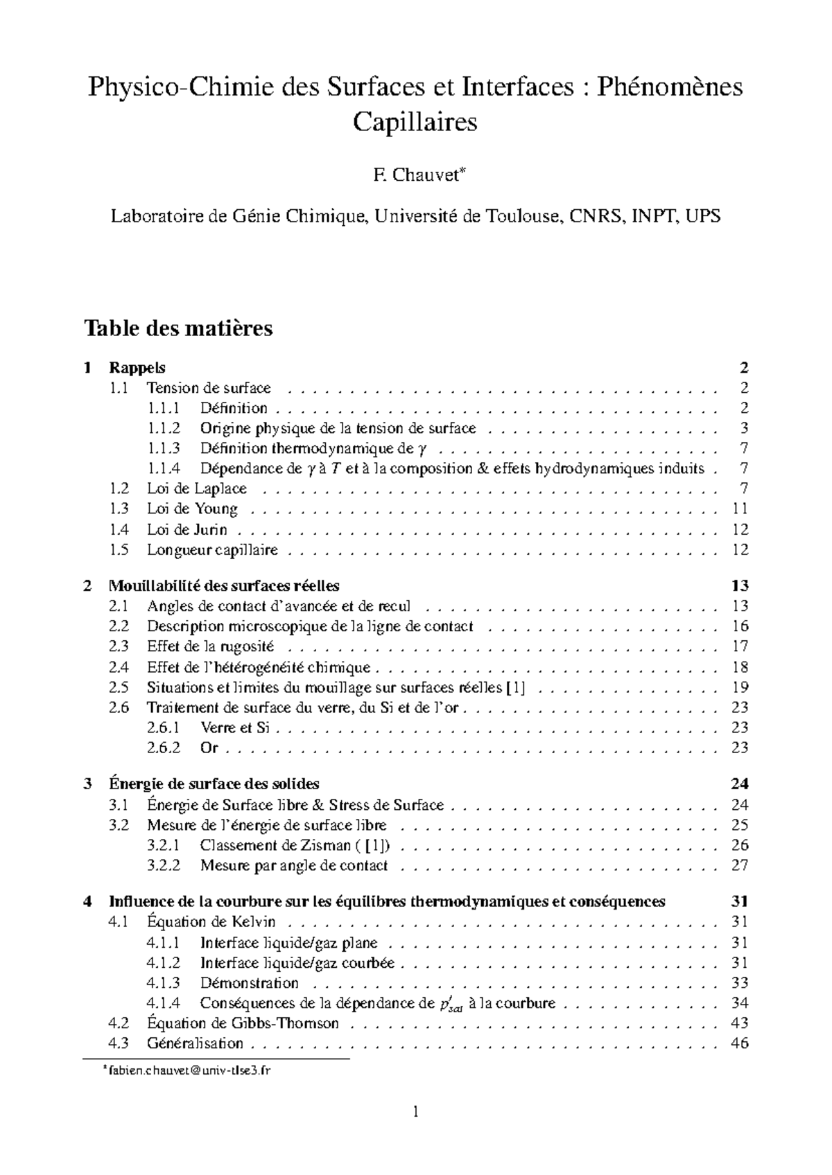 Cours phénoménes capillaires - Physico-Chimie des Surfaces et ...