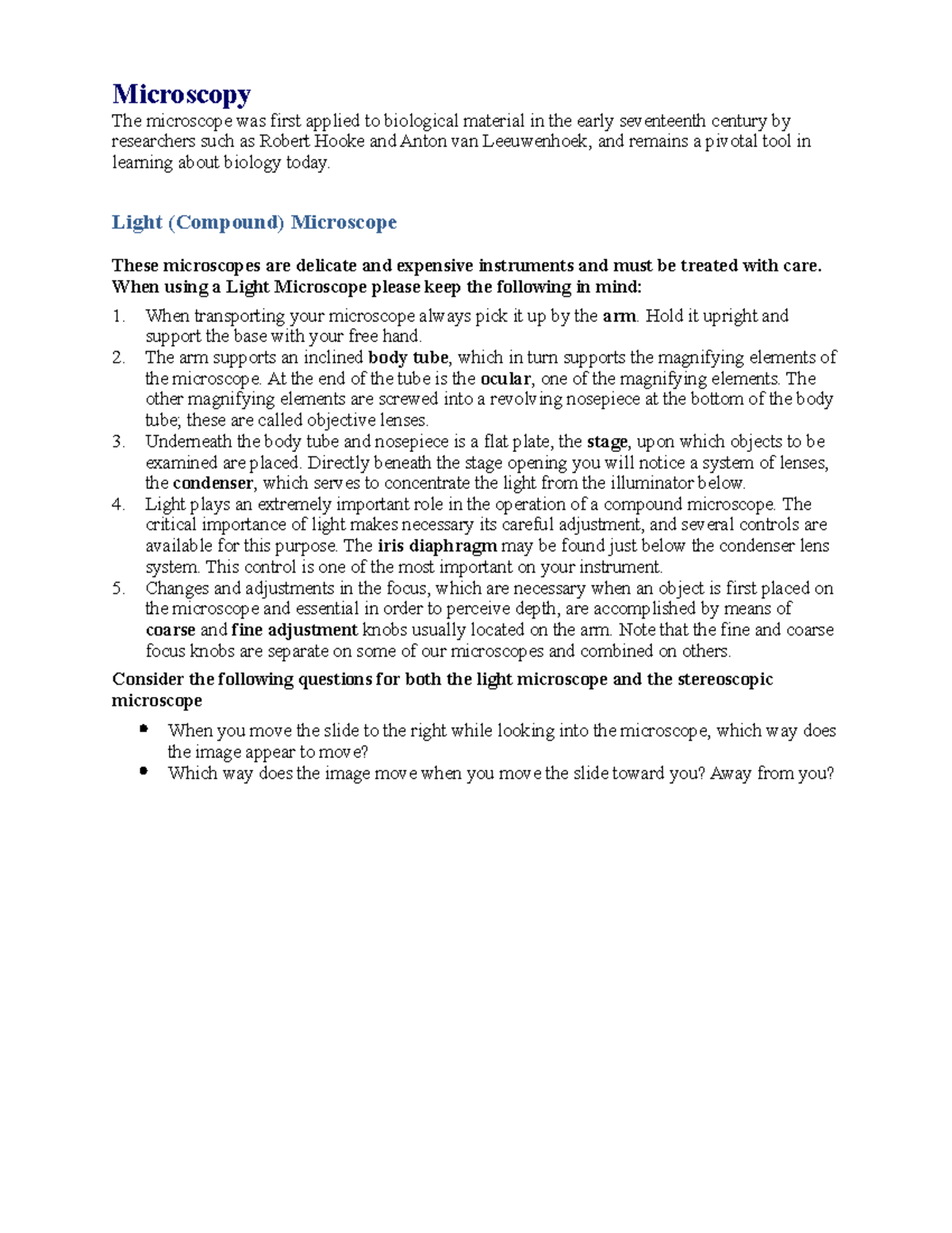 Microscope Prac skills - Microscopy The microscope was first applied to ...