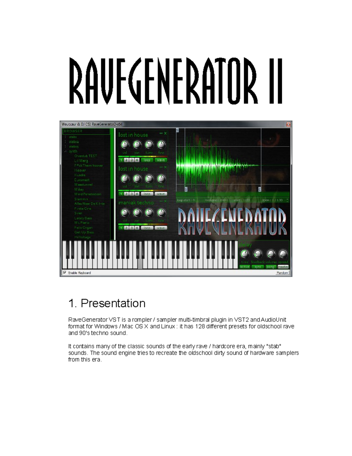 Rave Generator 2 User Guide - RAVEGENERATOR II 1. Presentation ...