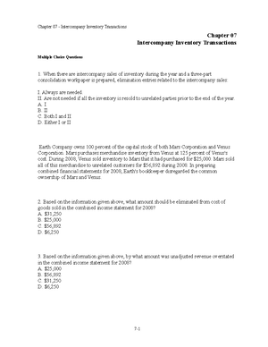 Intercompany-sales-quiz - 1 ACCOUNTING 15 ADVANCE ACCOUNTING PART III INTERCOMPANY TRANSACTIONS ...