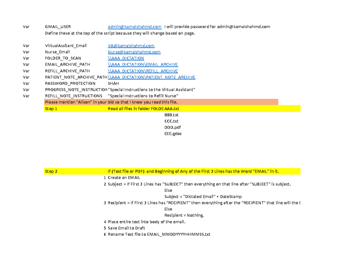 First Function Instructions Version 2 - Var GMAIL_USER admin@kamalshahmd I will provide password ...