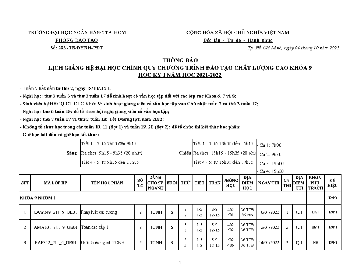 Lich giang -lich thi hk1-nh-2021-2022-dhcq-clc-khoa-9-1210202152721 CH - Nghß hãc: thā 3 tuÅn 3 ...